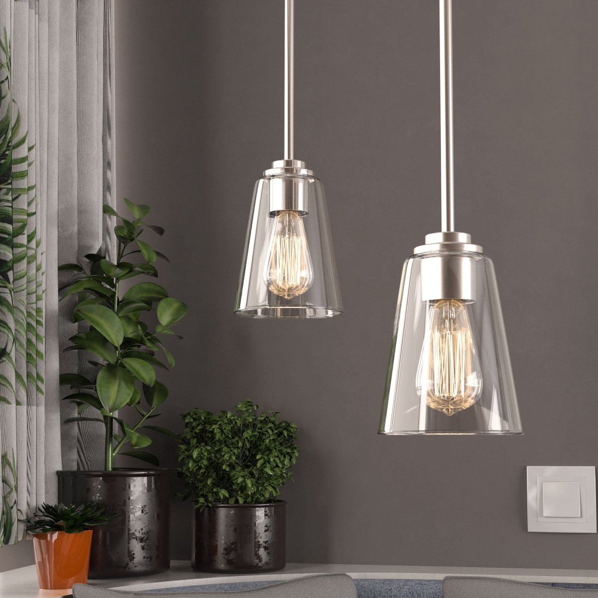 1-Light Flared Shape Pendant Lighting Fixture with Clear Glass Shade,