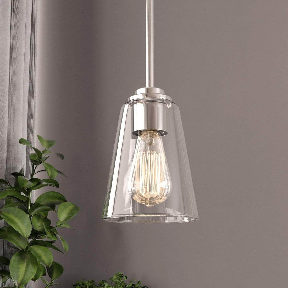 1-Light Flared Shape Pendant Lighting Fixture with Clear Glass Shade,