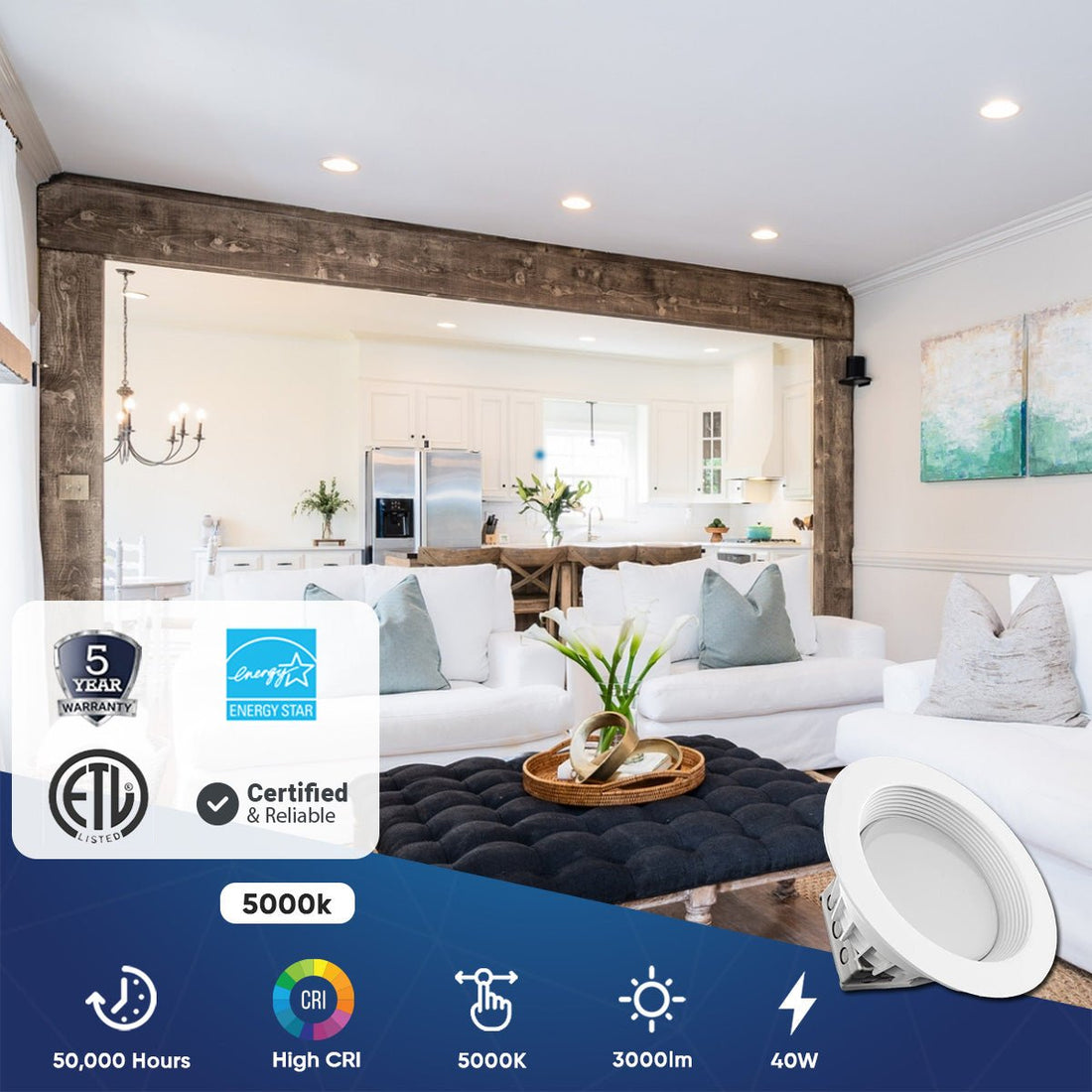 10 Inch Commercial LED Recessed Lighting, 40W, 3000LM, 5000K Daylight