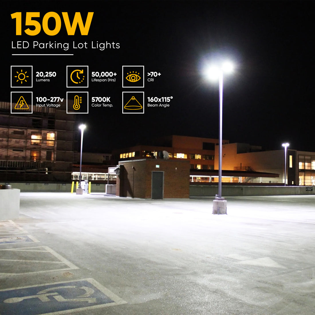 LED Pole Light 150W/120W/100W with Dusk to Dawn Photocell, 5700K, 133L