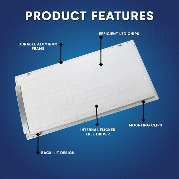 2-ft x 4-ft LED Panel Light 50/60/72 Watt Adjustable, 4000K/5000K/6500