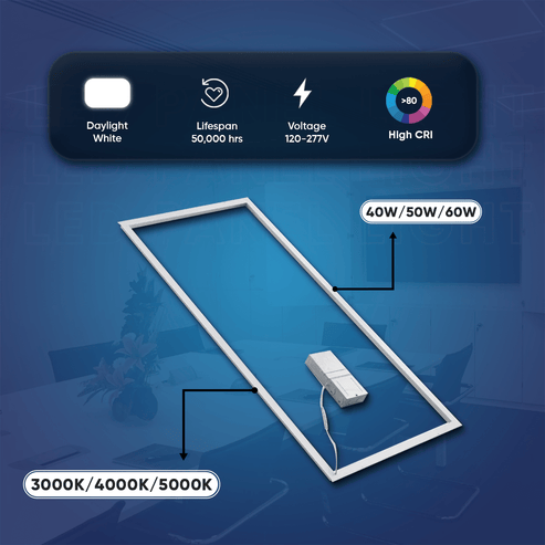 2 ft. x 4 ft. LED T-Bar Panel Light, 40W/50W/60W Wattage Adjustable, 3
