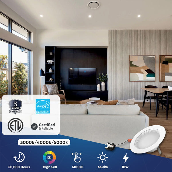 4 Inch LED Recessed Lighting, 10W, Dimmable, ETL Listed, Baffle Trim,