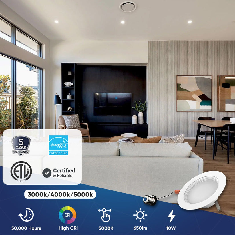 4 Inch LED Recessed Lighting, 10W, Dimmable, ETL Listed, Baffle Trim,