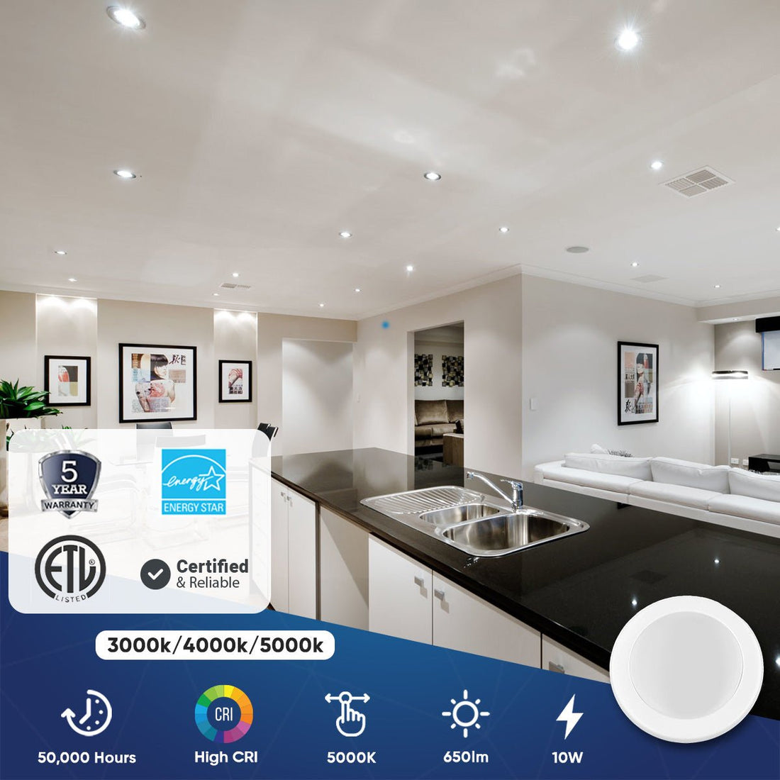 4 Inch Ultra Thin LED Downlights, Surface Mount Disk Light, Round, 10W