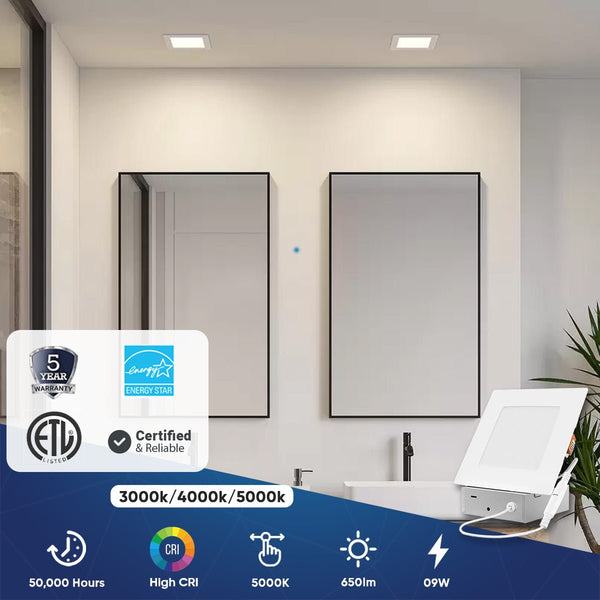 4 Inch Ultra Thin Square LED Recessed Light with Junction Box, 9W, 650