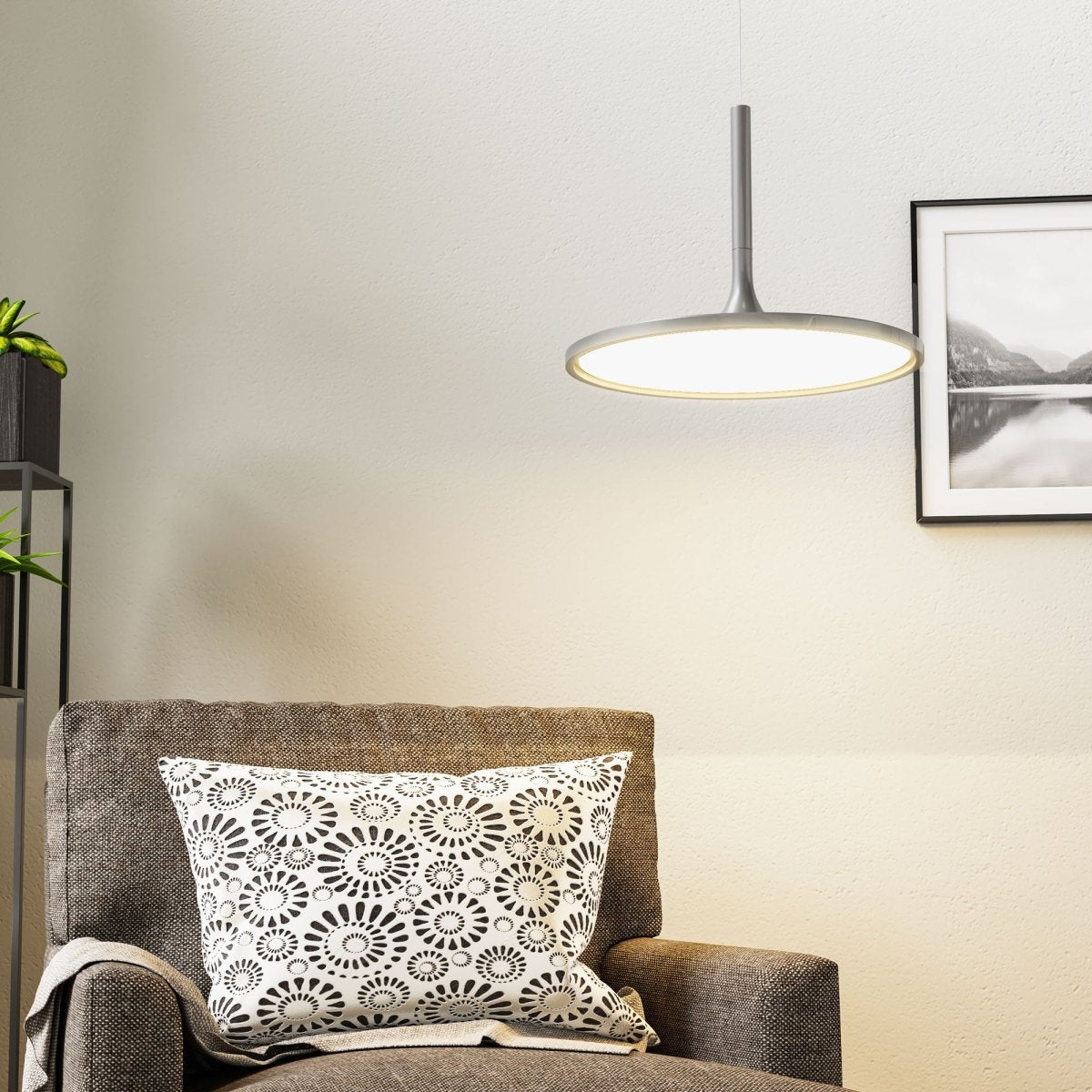 41W Round Plate Pendant Light, 3000K, 2225LM, Diameter 17.3" x 55"H, D