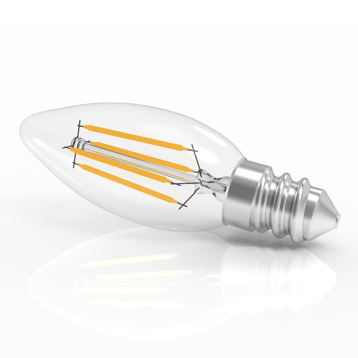 4W Filament LED Bulb, 2700K, 360LM, 120V/60Hz, 4short filament, E12 Ba