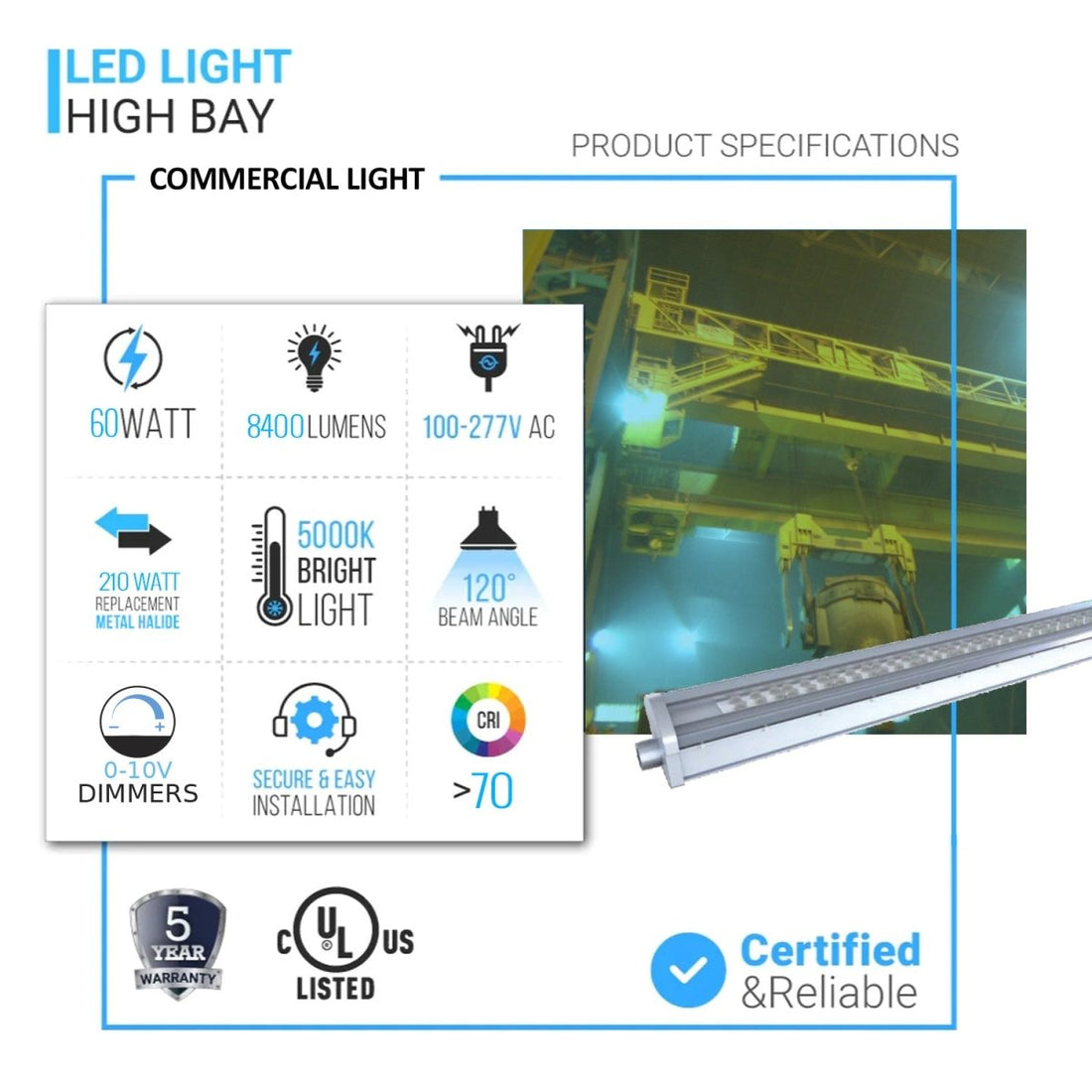 60 Watt 4FT LED Explosion Proof Low Bay Linear Light, FLF Series, 0-10