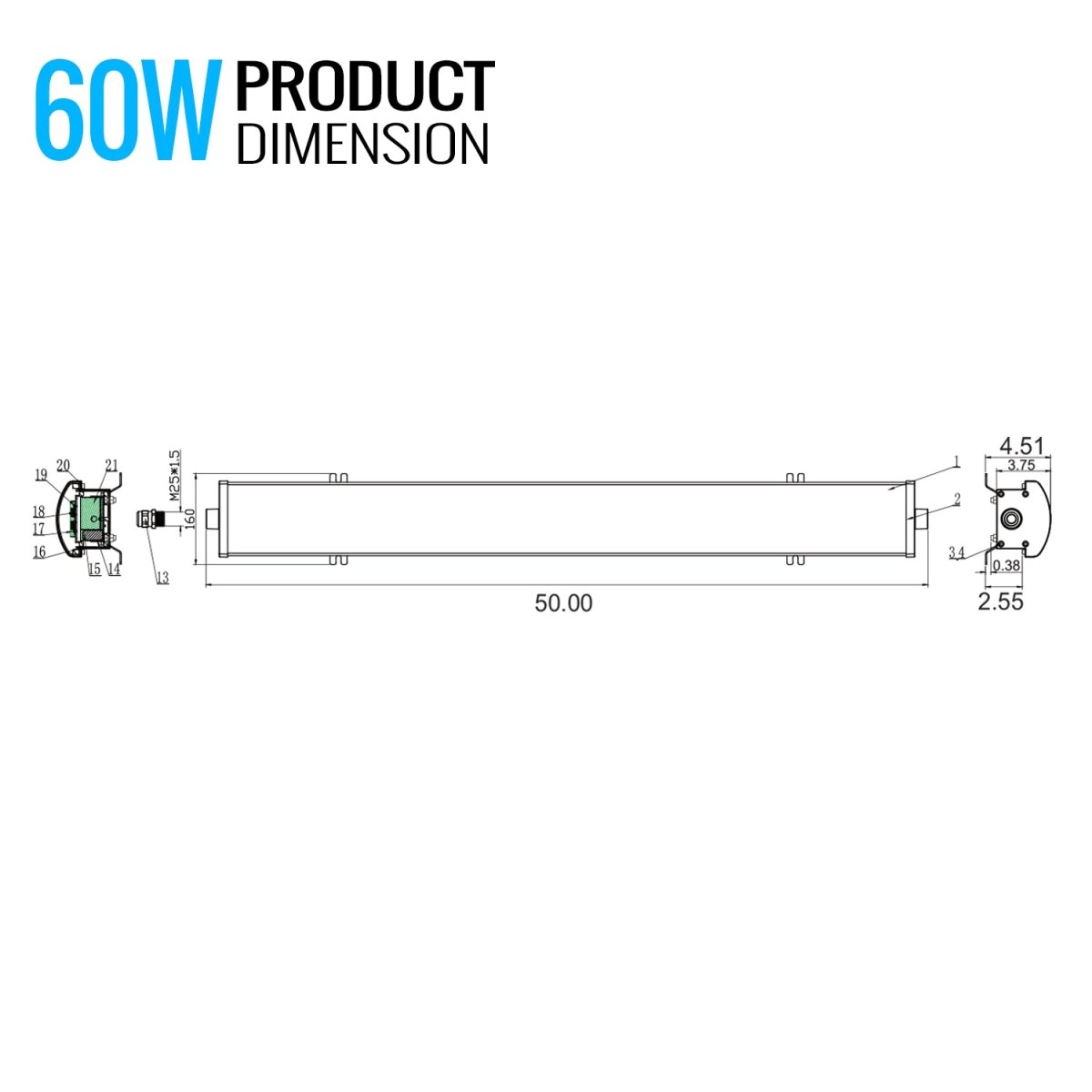 60 Watt 4FT LED Explosion Proof Low Bay Linear Light, FLF Series, 0-10