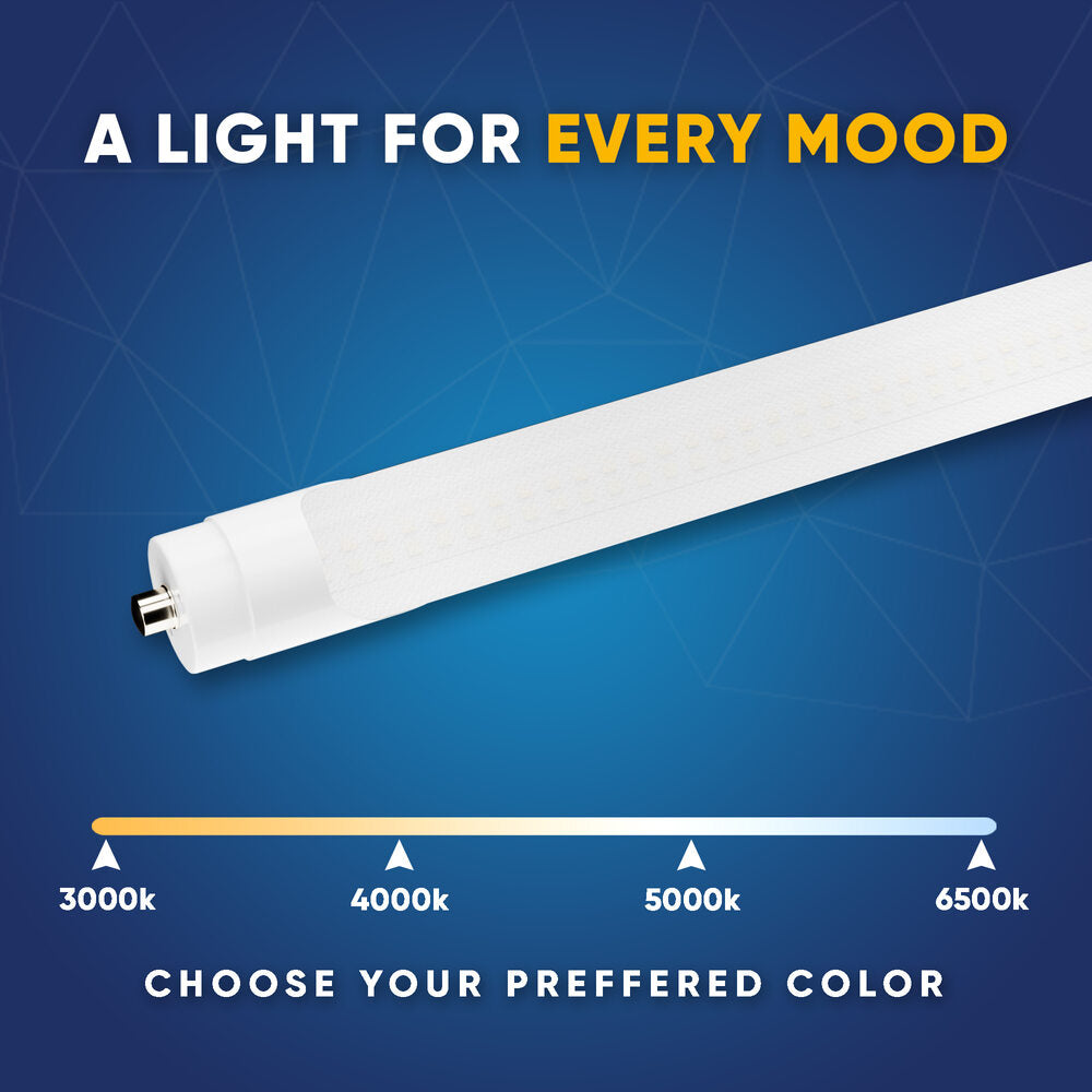 T8 8ft LED Tube/Bulb - 48w/40w/36w/32w Wattage Adjustable, 130lm/w, 30