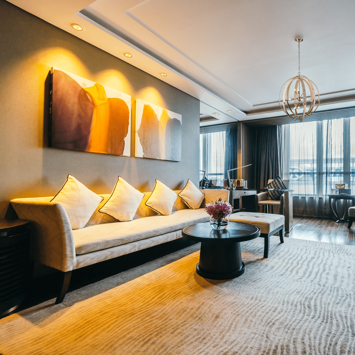 9-Light Brass Finish Hardware with Nature Brown Corn Leaf Rope Pendant