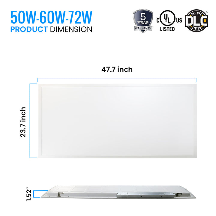 2 ft. x 4 ft. LED Flat Panel Light 50W/60W/72W Wattage Adjustable, 400