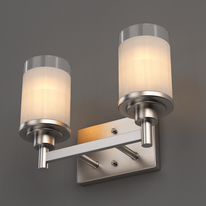 Cylinder Shape Bathroom Light Fixtures with Frosted Glass Shades, 2-Li