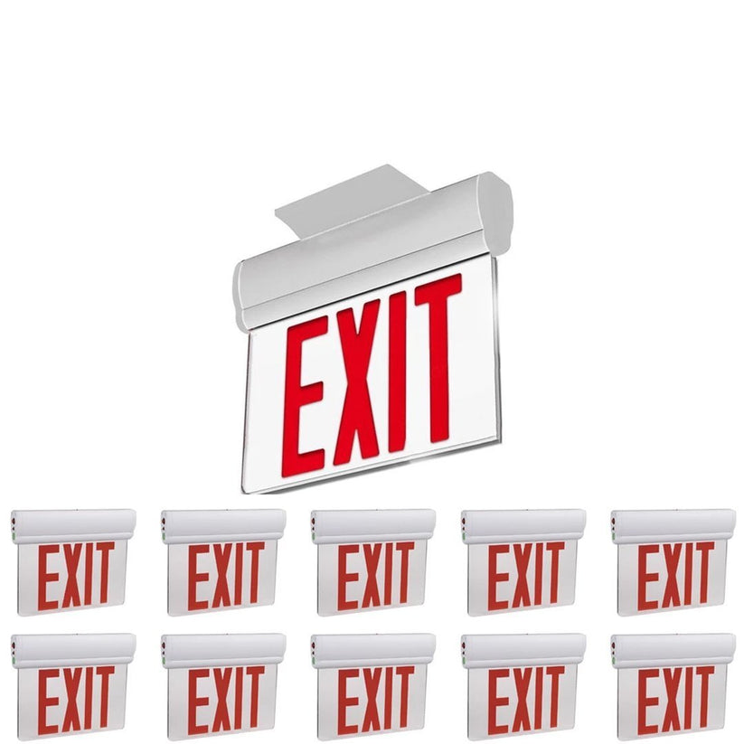 Edge Lit Red LED Exit Sign, 3W , Red, UL,CUL Listed, AC120-277V, Surfa