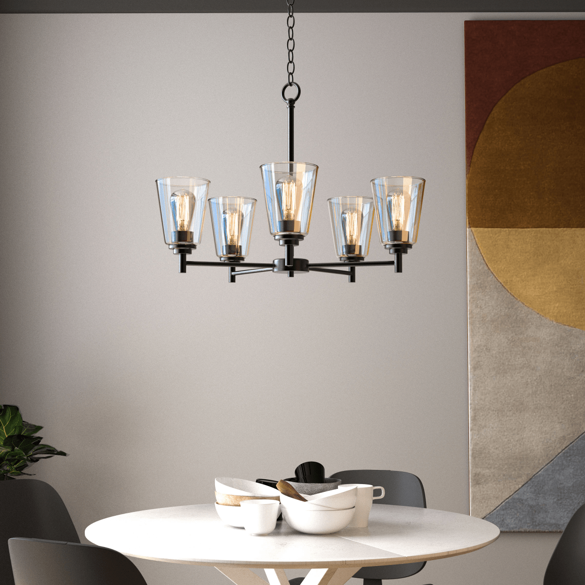 Flared Shape Chandelier Lighting Fixture with Clear Glass Shades, E26