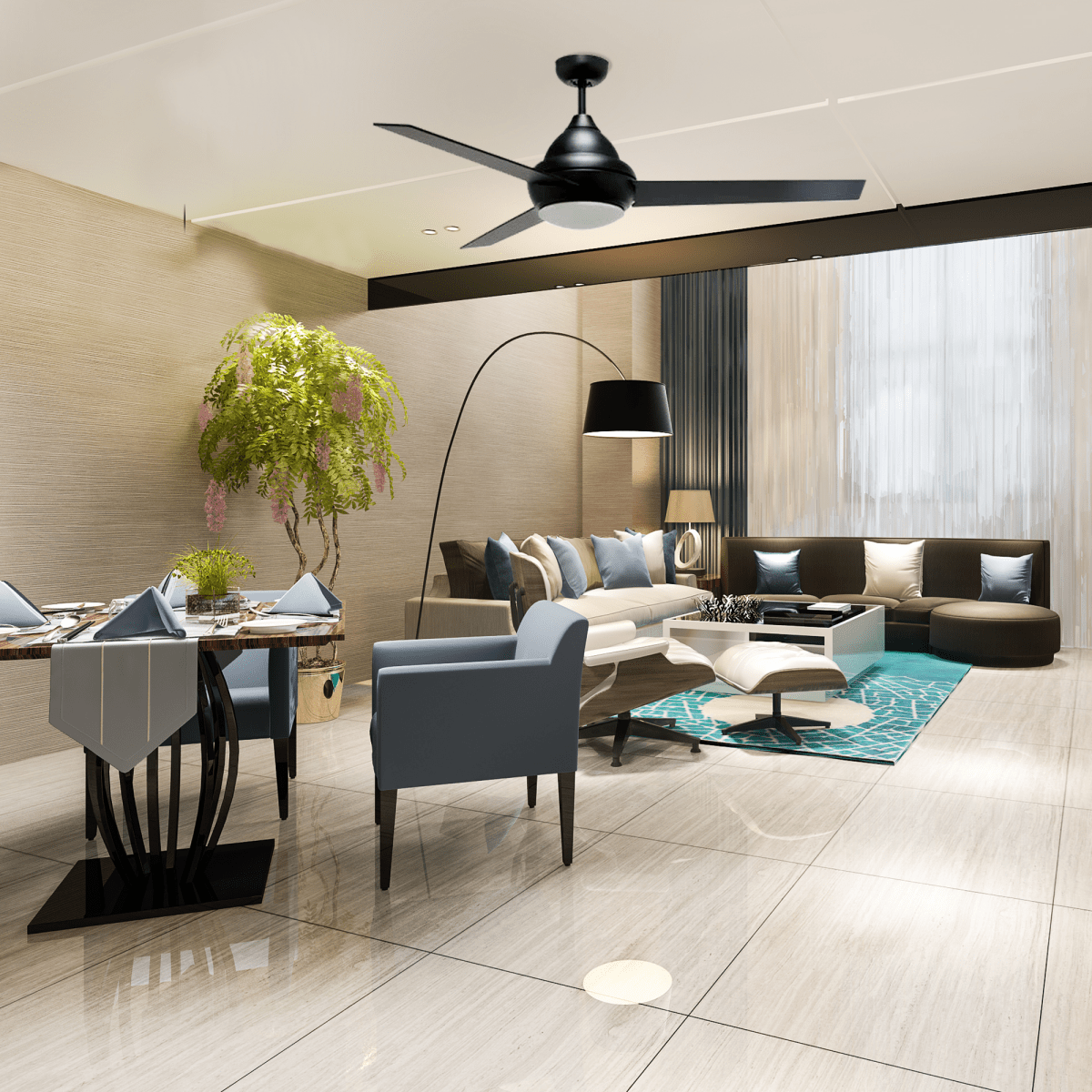 KENDRICK 52" Ceiling Fan, 3-Blade, LED Light Kit, Remote, Black