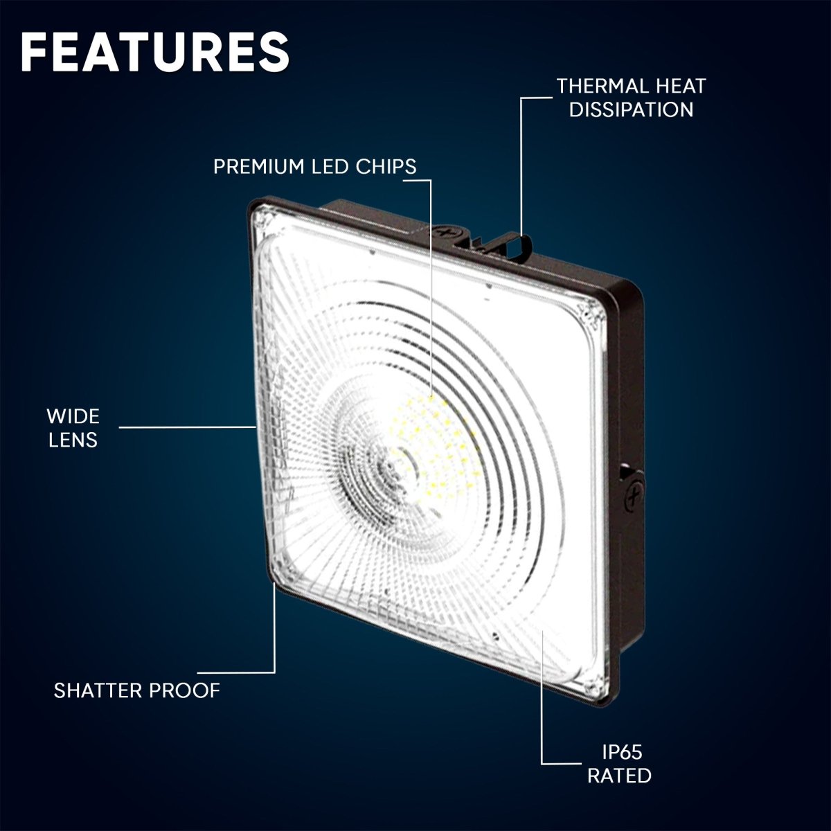 75W LED Canopy Light with 5700K Daylight, IP65, Surface/Pendant, Black