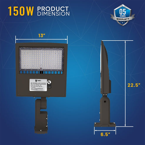 LED Pole Light 150W/120W/100W with Dusk to Dawn Photocell, 5700K, 133L