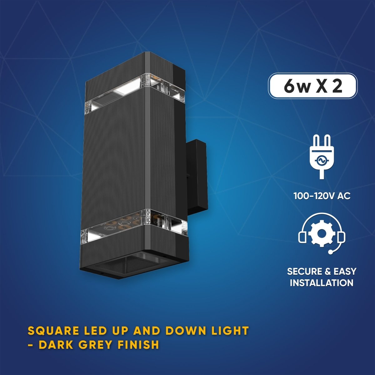 LED Up & Down Wall Lights Outdoor, Square, 2x6W, AC100- 277V, Waterpro