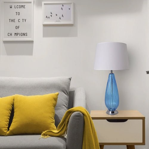 Manolya Translucent Glass Best Table Lamp 28" - Sky Blue/Ivory White