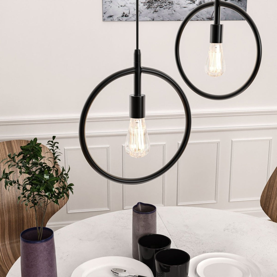 Matte Black Ring Shape Pendant Light Fixture, E26 Base, UL Listed for