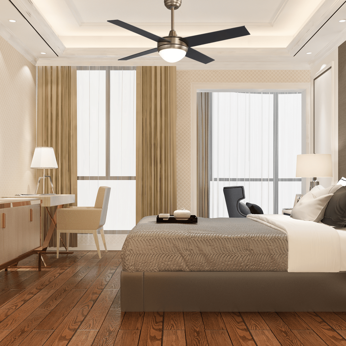 Neva 52" 4-Blade Smart Ceiling Fan, LED, Gold/Black