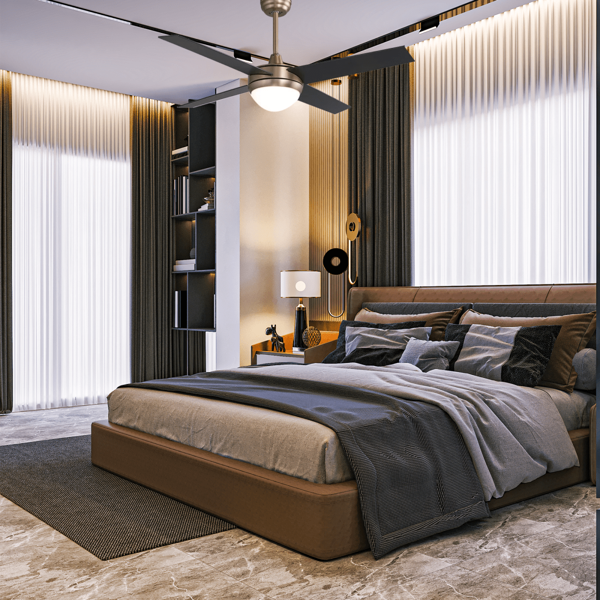 Neva 52" 4-Blade Smart Ceiling Fan, LED, Gold/Black