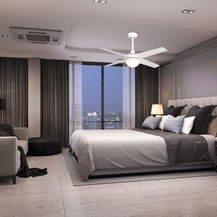 NEVA 52" 4-Blade Smart Ceiling Fan, LED Light, Smart Wall Switch, White