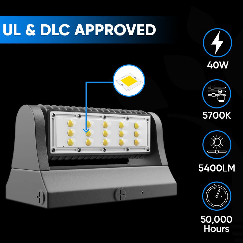 Outdoor Rotatable LED Wall Pack Light 40W 5700K 5400 Lumens, UL, DLC L