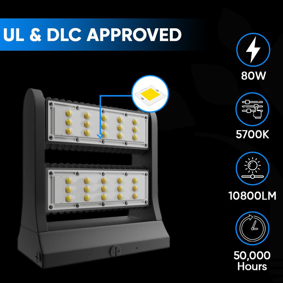 Rotatable LED Wall Pack Light 80W 5700K, 10800LM, Black, UL, DLC Premi
