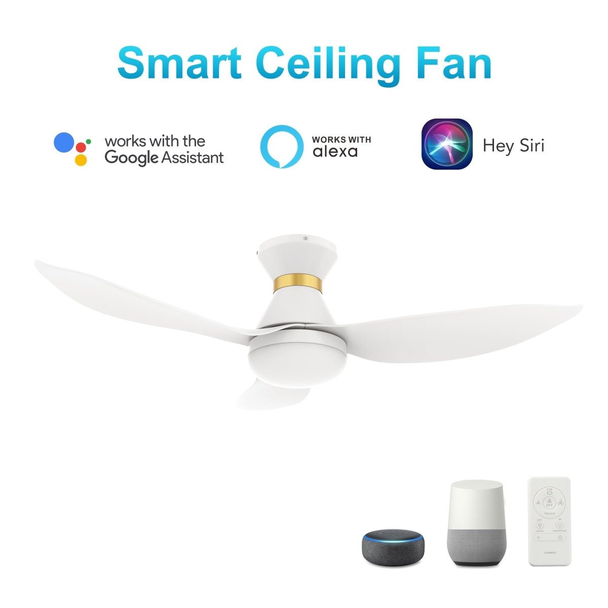 RYATT 45 inch 3-Blade Flush Mount Smart Ceiling Fan with Remote & LED
