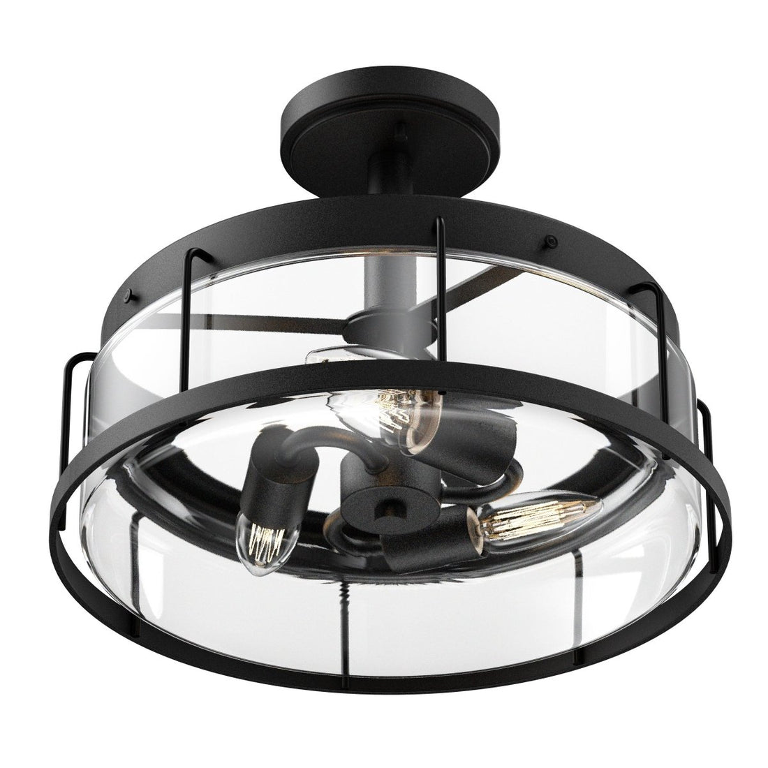 Semi Flush Mount Ceiling Lights, Drum Shape, Matte Black Finish with C