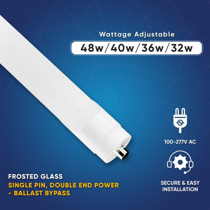 T8 8ft LED Tube, 48W/40W/36W/32W, 130lm/W, Frosted