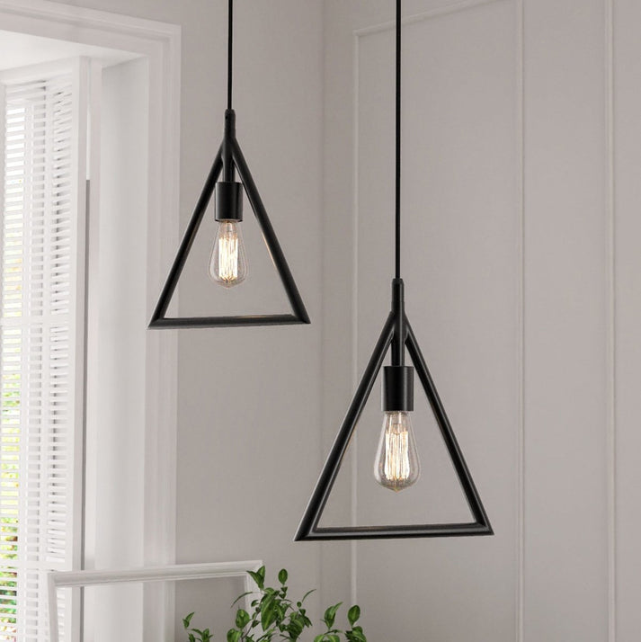 Triangle Shape Pendant Lighting Fixture, E26 Base, Matte Black Finish,
