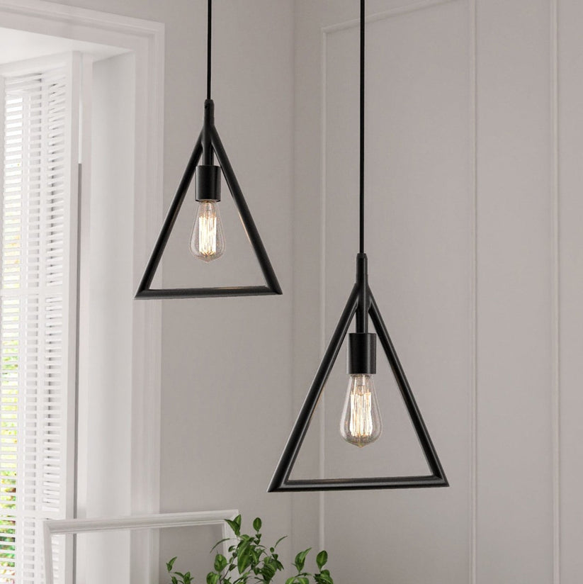 Triangle Shape Pendant Lighting Fixture, E26 Base, Matte Black Finish,