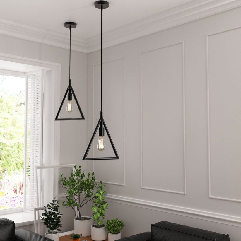 Triangle Shape Pendant Lighting Fixture, E26 Base, Matte Black Finish,