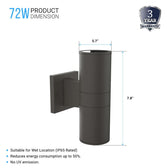 LED Up & Down Lights Outdoor Wall Light, Cylinder, 2x36W, AC100- 277V,