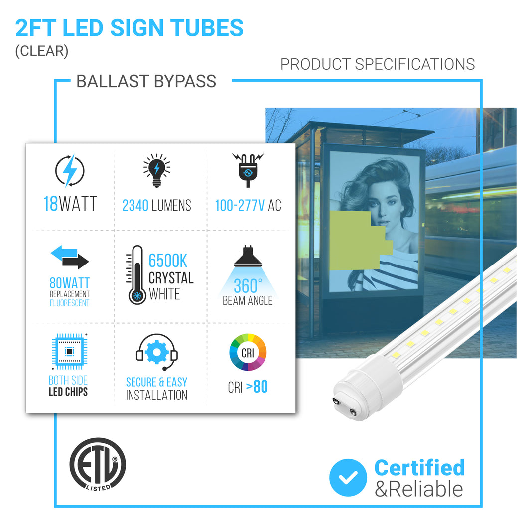 T8 LED Sign Tubes with R17 Base, Ballast & Rotatable, 360 Degree ...
