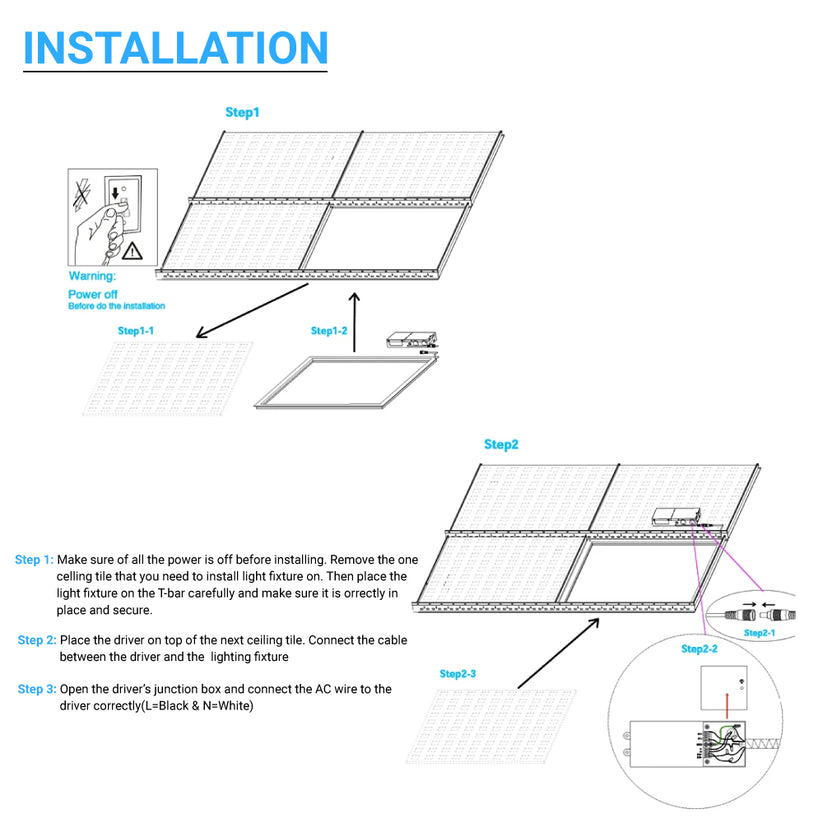 2 ft. x 2 ft. LED T-Bar Panel Light, 20W/30W/40W Wattage adjustable, 3
