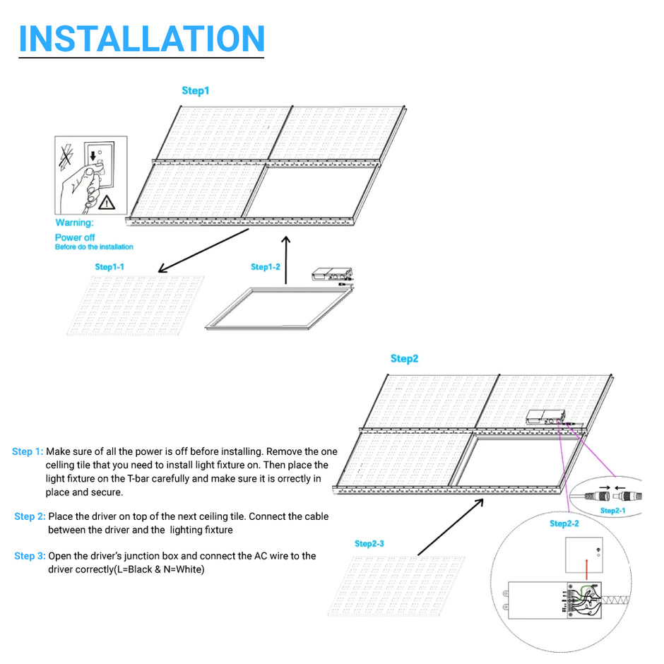 2 ft. x 2 ft. LED T-Bar Panel Light, 20W/30W/40W Wattage adjustable, 3
