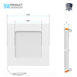 4 Inch Ultra Thin Square LED Recessed Light with Junction Box, 9W, 650 ...