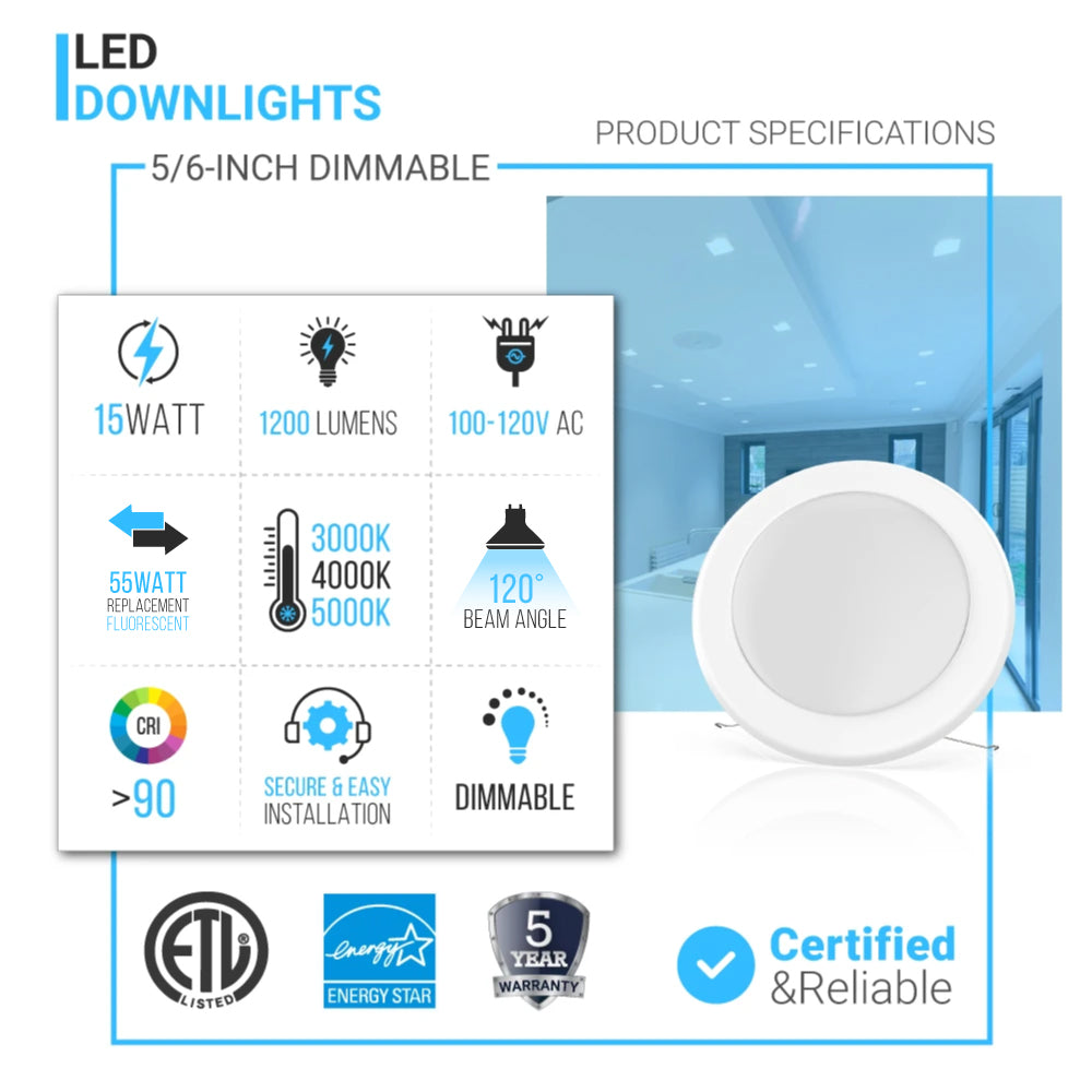 5 in. and 6 in. LED Recessed Lighting, Surface Mount Disk Light, Round ...