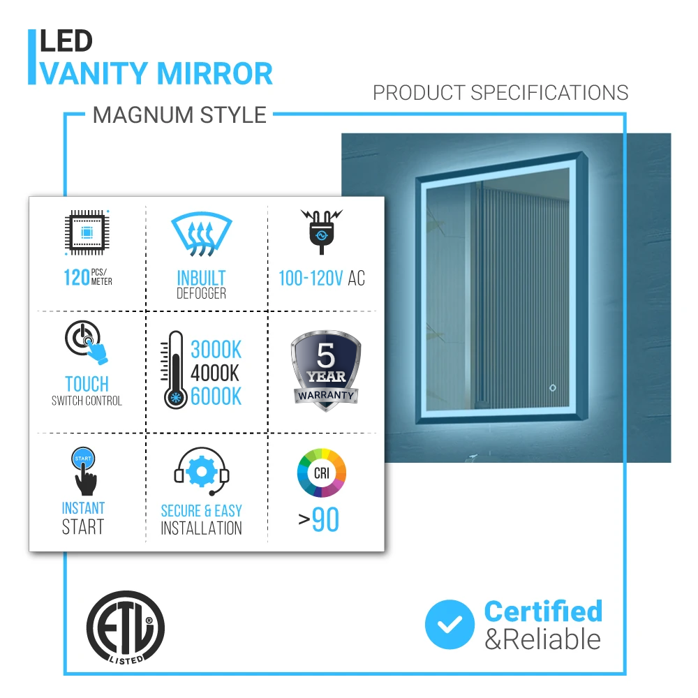 Frontlit/Backlit LED Lighted Bathroom Vanity Mirror with Frame, Anti-F ...